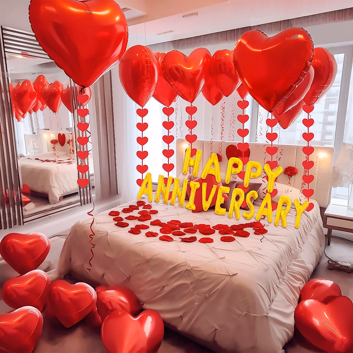 Happy Anniversary Decorations, Romantic Happy Anniversary Valentines Day Balloons Arch Kit Decorations, Happy Anniversary Banner, Feliz Aniversario Decoracion,10 Year Anniversary Decorations