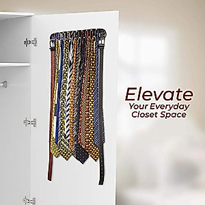 Richards Homewares 21 Closet Tie Rack, Belt Scarf Hanger-Natural Dark Walnut Wood with Chrome Hooks-Multi Accessory Wall Mounted Holder for Storage and Organization