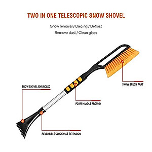 saobaokai Snow Scraper Snow Broom 2 in 1 Car Snow Brush Shovel Removal Brush Winter New Telescopic Snow Shovel Clean Tools