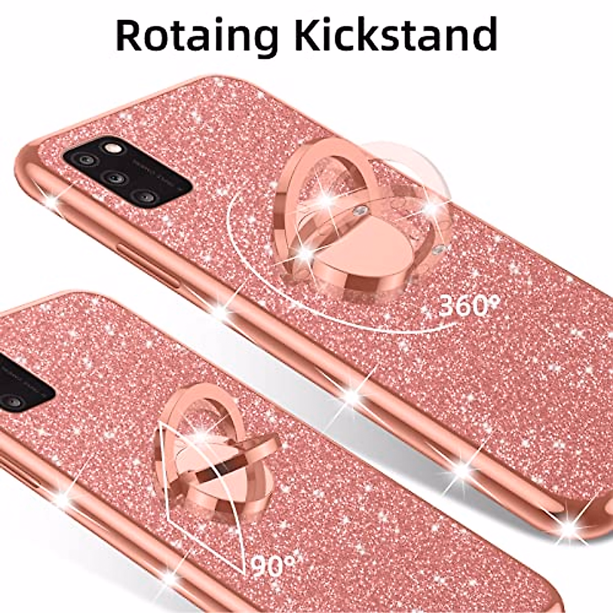 nancheng Alcatel TCL A3X A600DL Case for Women, Girls Glitter Luxury Sparkles Cute TPU Silicone Slim Phone Case with Bling Diamond Rhinestone Bumper Ring Stand & Strap Case for TCL A3X (Rose Gold)