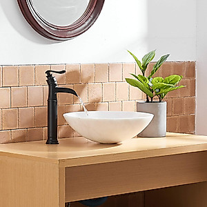 BWE Vessel Sink Faucet Waterfall Matte Black with Pop Up Drain Without Overflow and Supply Lines Bathroom faucets for Sink 1 Hole One Handle Faucets Vanity Bath Mixer Tap