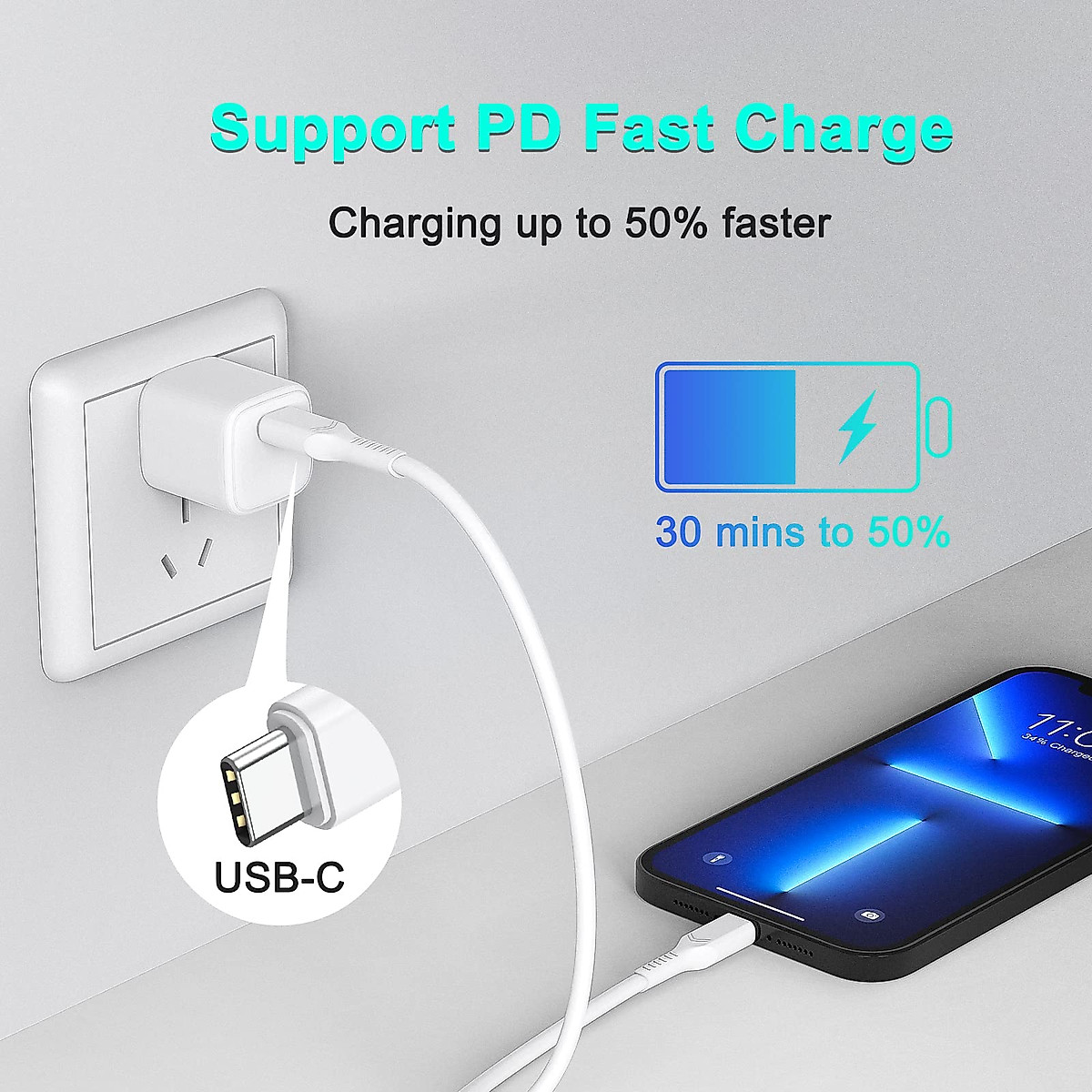 1ft USB C to Lightning Cable, 2Pack iPhone Fast Charger Cable USB-C Power Delivery Charging Cord for Apple iPhone 12 11 Pro Max Xs Xr X 5 6 7 8 Plus SE, iPad Air/Mini