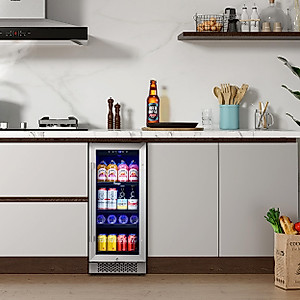 Yeego Beverage Refrigerator, 15 Inch Beverage Fridge, 80 Cans Beer Fridge with Advanced Cooling System(34-54°F), Built-in or Freestanding for Drink Soda Wine Water, Quiet Operation