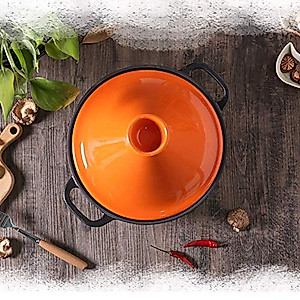 NERDOH Casserole Dish Enameled Cast Iron 20Cm Pot,Tajine with Cone-Shaped Lid for Different Cooking Styles Quick & Easy Cooking for Home Kitchen (Color:Red)