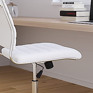Merrick Lane Corrina White Ergonomic Swivel Office Chair Ribbed Faux Leather Back and Seat Mid-Back Armless Computer Desk Chair with Chrome Base