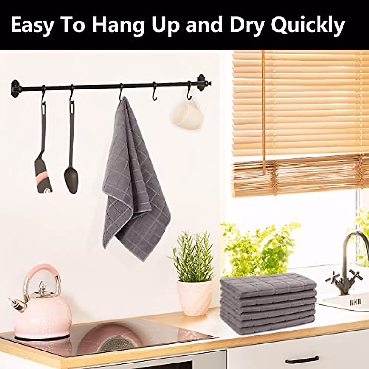 HOMEXCEL Kitchen Towels 6 Pack,Soft and Super Absorbent Hand Towels,Lint Free Waffle Weave Check Plaid Washcloths Bath Towel for Travel Gym Hotel,15 x 25 inch