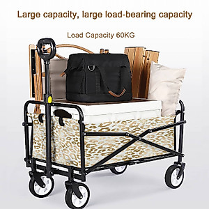 Outdoor Collapsible Wagon Fashion Seamless Gold Leopard Fur Texture Animal Skin Print White Camping Shopping Garden Cart Heavy Duty Wagon Adjustable Portable Utility Folding Wagon with Wheels