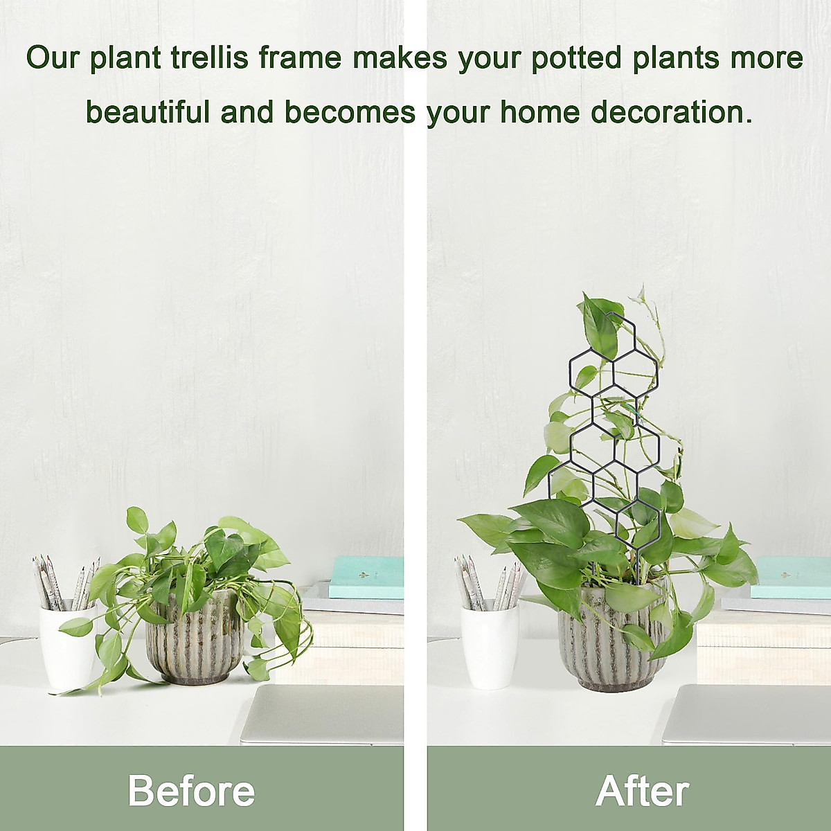 WellSign Small Trellis for Potted Plants, 15.94 inch Metal Plant Trellis for Climbing Plants Indoor Pot Honeycomb Shape Lattice for Ivy Vines Hoya Houseplants Flower 2 Pack