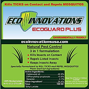 Tick & Mosquito Outdoor Plant Based Insect Control. Natural Spray Kills & Repels Harmful Bugs. Safe Insecticide Treatment for Kids, Pets, Plants – Applies Easy – Eco Innovations, EcoGuard Plus, 16 oz