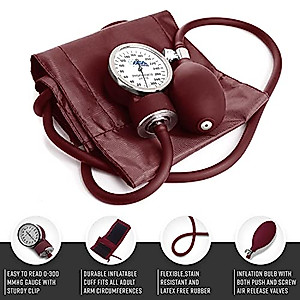 ASA TECHMED Nurse Essentials Professional Kit with Handheld Travel Case | 3 Part Kit Includes Adult Aneroid Sphygmomanometer Blood Pressure Monitor, Stethoscope, Diagnostic Otoscope (Maroon)