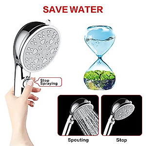 Nosame Newest 6+1 Handheld Shower Head with ON/Off Switch Set High Flow Water Saving ECO Flow Handheld Showerheads with Hose and Brakets for Baby, Pet, RV and Gift,Chrome
