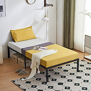 Bonnlo 14 Inch Metal Platform Twin Bed Frame, No Box Spring Needed,Mattress Foundation,Heavy Duty Steel Slat Support,No Box Spring Needed,Black