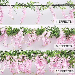 U'Artlines 5Pcs 7.2 Ft/Piece Artificial Wisteria Garland Silk Fake Pink Wisteria Flowers Hanging Greenery Vines Garlands Rattan for Home Garden Wedding Arch Party Indoor Outdoor Decor