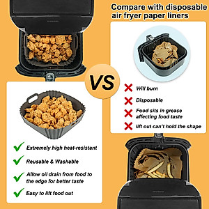 BYKITCHEN Square Air Fryer Silicone Liners, 2 Pack 8.5 Inch Reusable Silicone Air Fryer Tray Fit for 4 to 6 QT, Air Fryer Accessories for Cosori, Instant Vortex Air Fryer and More(Inner Size: 7in)