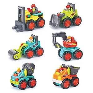 6 Pieces Construction Vehicles Toy Trucks Set - Bulldozer, Cement Mixer, Dumper, Forklift, Excavator and Road Roller for Your Little Contractor - Push and Go Sliding Toys for Toddlers 18m+