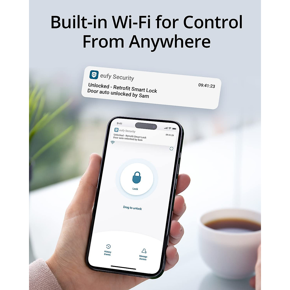 eufy Security Retrofit Smart Lock E110+Wireless Keypad, Keyless Entry Door Lock Replacement, Built-in Wi-Fi, Remote Control, in-App History and Scheduled Access, Fits Your Existing Deadbolt, IP65