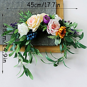 NMFIN Artificial Flower Swag, Handmade Floral Simulation Rose Peony Swag Arch Wreath Centerpiece for Wedding Home Front Door Garden Lintel Decoration