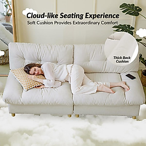HULALA HOME 81'' Modern Cloud Couch, Overstuffed Chenille Loveseat Sofa with USB & Type C, Pillow-Designed Armrest, Tufted Thick Cushion, 2 Seater Comfy Deep Seat Sofa Couches for Living Room, Ivory