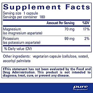 Pure Encapsulations Potassium Magnesium (Aspartate) | Supplement to Support Heart, Muscular, Bone, and Nerve Health* | 180 Capsules