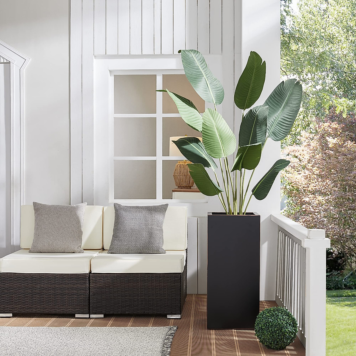 Wallowa Metallic Heavy Tall Outdoor/Indoor Planter Box 14Lx14Wx30H Inches Rectangular Large Flowerpot, Tall Metal Planter Box for Front Porch ‎25 Pounds, No Assembly Required, Black, 1 Pack