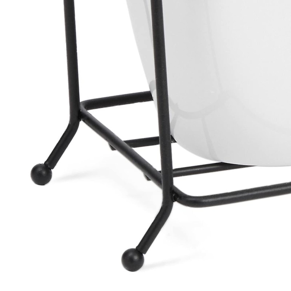 White Ceramic Utensil Holder, Flatware Caddy with Metal Stand (13 x 4 x 5 In)