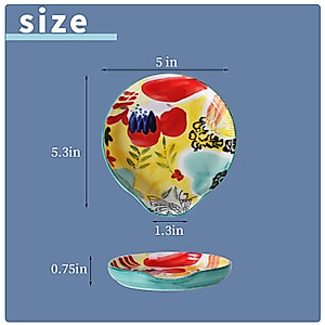 Colorful Hand Painted Spoon Rest - 5 Inches Ceramic Spoon Holder for Kitchen Counter Stove Top, Dishwasher Safe, Multicolor