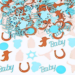 Cowboy Confetti Glitter - 200pcs Western Cowboy Confetti for Tables, Unique Design Double Sided Print Cowboy Baby Shower Table Confetti, Light Blue Baby Shower Western Wild West Cowboy Decorations