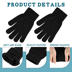 Boyiee 6 Pairs Knit Gloves Pack Winter Adult Stretchy Warm Gloves Pack Full Fingers Knitted Gloves for Unisex Women Gift(Black, Medium)