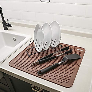 Kinlink Silicone Dish Drying Mats 2 Pack - 18x16 Large Dishwasher Safety Counter Pad for Faster Drying, Kitchen Dish / Dish Draining / Sink Mat, Heat Resistant Trivet, Brown