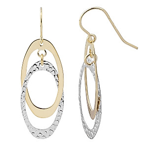 Kooljewelry 10k Two-tone Gold Textured and High Polish Overlapping Ovals Dangle Earrings
