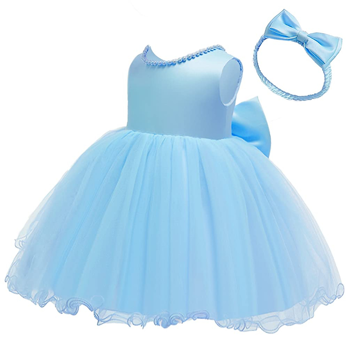 WZSYGDTC Infant Girls Bowknot Dresses Little Baby Girl Toddler Backless Ball Gown Dress(Light Blue,90)