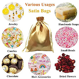 Gbateri 35 Pack 5 x 7 inches Satin Gift Bags with Drawstring, Party Favor Bags, Silk Jewelry Bags, Fabric Cloth Drawstring Pouch Bags,Christmas Gift Bags (Gold)