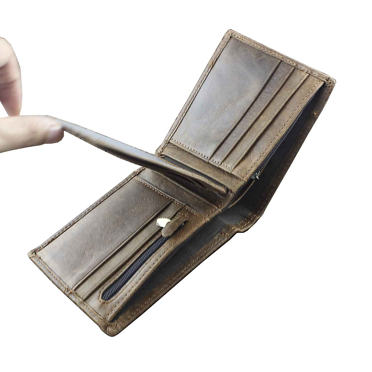 New Vintage Brown Leather Wallet With Chain Mens Bifold /Many Card Holder