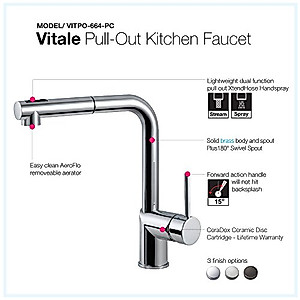 Houzer VITPO-664-PC Vitale Pull Out Kitchen Faucet, Polished Chrome