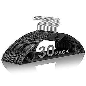 Plastic Hangers - Black Clothes Hangers No Shoulder Bumps & 360°Swivel Hook Thin Hangers Space Saving for Closet, Heavy Duty Adult Coat Hangers Non Slip Fit for Suits Pants Overcoats - 30 Pack
