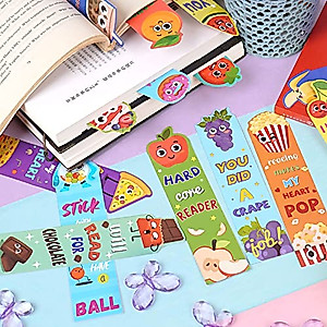 48 Pieces Kids Scented Bookmarks Scratch and Sniff Bookmarks Fruit Food Theme Bookmarks Assorted Smelly Bookmarks Cute Bookmarks for Students, Teens, Food Lovers, 16 Styles