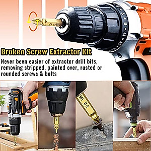 9 Pcs Damaged Screw Extractor Kit, Miuudby HSS 4341 Material Damaged & Stripped Screw Extractor Set For Easy Out And Speed Out Remover Common Size of Broken Tool And Titanium Extractor Drill Bit, Gold