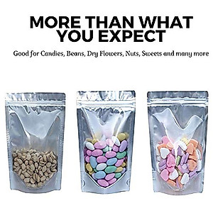 Stand Up Pouches, Resealable Odor Proof Bags, Zip Top Waterproof For Food Storage, Heavy Duty Ziplock, Clear Front With Aluminum Foil Back, Heat Sealable, 5 x 8 inch, 100 Pack