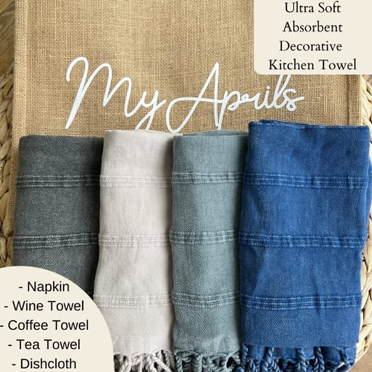 MyAprils Turkish Towels for Bathroom - Decorative Hand Towel, 100% Cotton Stone Washed, Turkish Kitchen Towels with Fringe, Farmhouse Bathroom Decor Hand Face Towel 20 x 39 - Stone Beige