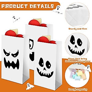 Jetec 30 Pcs Halloween Party Favor Bags Halloween Kraft Paper Treat Gift Bags Halloween Ghost Goodie Candy Bags White Trick or Treat Present Bags for Adults Birthday Halloween Party Supplies