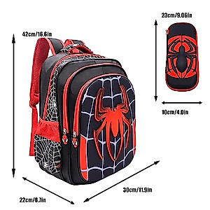 Treyrea 3D Backpack Toddler Waterproof Backpacks Comic Schoolbag Lightweight Bookbag With Pencil Case for Boys (Black, Large)