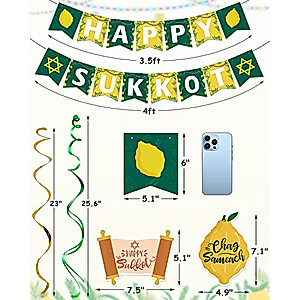 Mosailles Happy Sukkot Hanging Swirls Banner Decorations kit Etrog and Lulav outdoor pre-assembled Sukkah Decor Holiday Party Decor Supplies