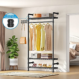 Timate F1 Pipe Clothes Rack Wall Mount Heavy Duty Closet Organizer System Hanging Closet Rack for Clothes, Closet Kit Walk in Closet Systems, Adjustable Storage Closet Shelves Wardrobe Closet, Black