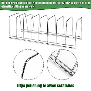 POUYRBA Pot Lid Organizer, 2pcs Silver Plate Pot Bowl Lid Rack Holder Rest Plates Organizer for Kitchen Cabinets File Folder Rack for Plates Pots Bowls Cutting Boards Reusable Containers and Books