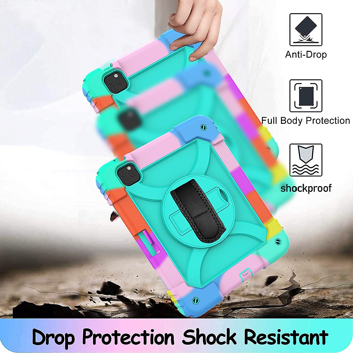 LTROP Case for iPad Air 5th/4th Generation 10.9 Inch(2022/2020),iPad Air 5/4 Case, iPad Pro 11 Case 2021/2020/2018,Pencil Holder/Swivel Stand/Shoulder Hand Strap Case for iPad 10.9 & Pro 11, Aqua Teal