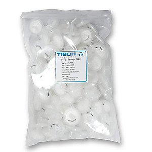 Tisch Brand SF17400 Polytetrafluoroethylene PTFE Syringe Filter, 5.00um, 25mm, 1/pk/100 per Pack | Wettability: Hydrophobic | Maximum Operating Temperature: 130 Degrees C | Burst Pressure (psi): 87 |