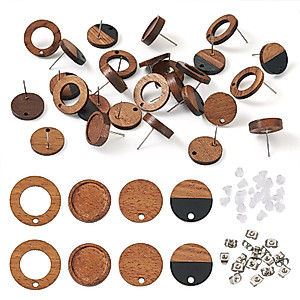 FASHEWELRY 32Pcs Wooden Earring Posts Wooden Earring Stud 15mm Flat Round Wooden Earring Blanks Earring Pin Studs Earring Findings for Jewelry Making
