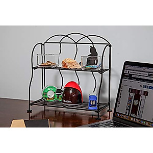 Lily's Home Cat Lovers Black Metal Countertop Wire Shelf Rack, Great for Household Items, Kitchen Organizer, Bathroom Storage and More. Foldable. 2-Tier