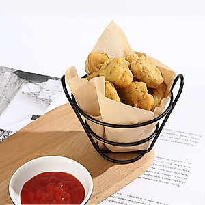 MIAO JIN 2Pcs French Fries Stand Cone Basket Fry Holder Metal Cone Snack Fried Chicken Display Rack Wire Stands for Kitchen Restaurant Party Supplies (Black)