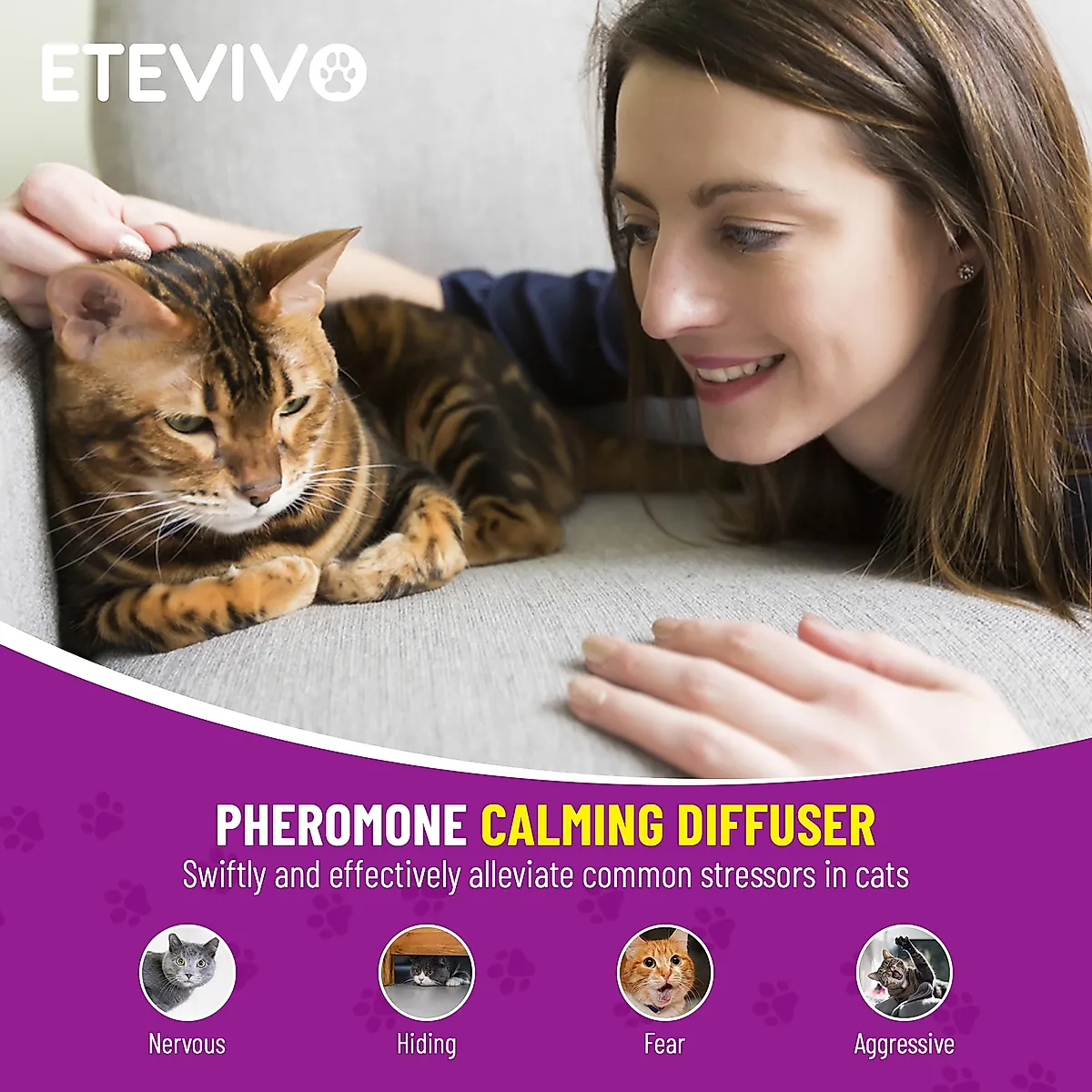 ETEVIVO Cat Pheromones Calming Diffuser Cat Anxiety Relief Pheromones for Cats Promotes Well-Being & Comfort Cat Calming Diffuser with 2 Refills 60 Days Long Lasting Serenity